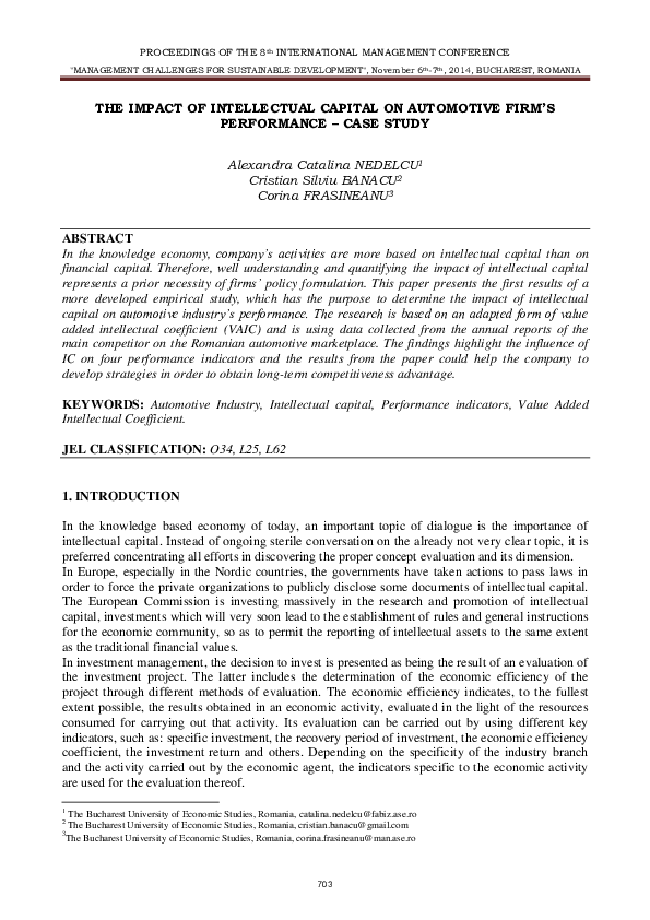 (PDF) The Impact Of Intellectual Capital On Automotive Firm’S Performance – Case Study