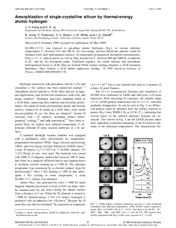 (PDF) Amorphization of single-crystalline silicon by thermal-energy ...