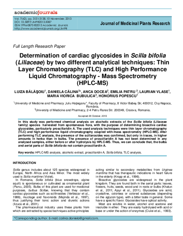 (PDF) Determination of cardiac glycosides in Scilla bifolia (Liliaceae ...