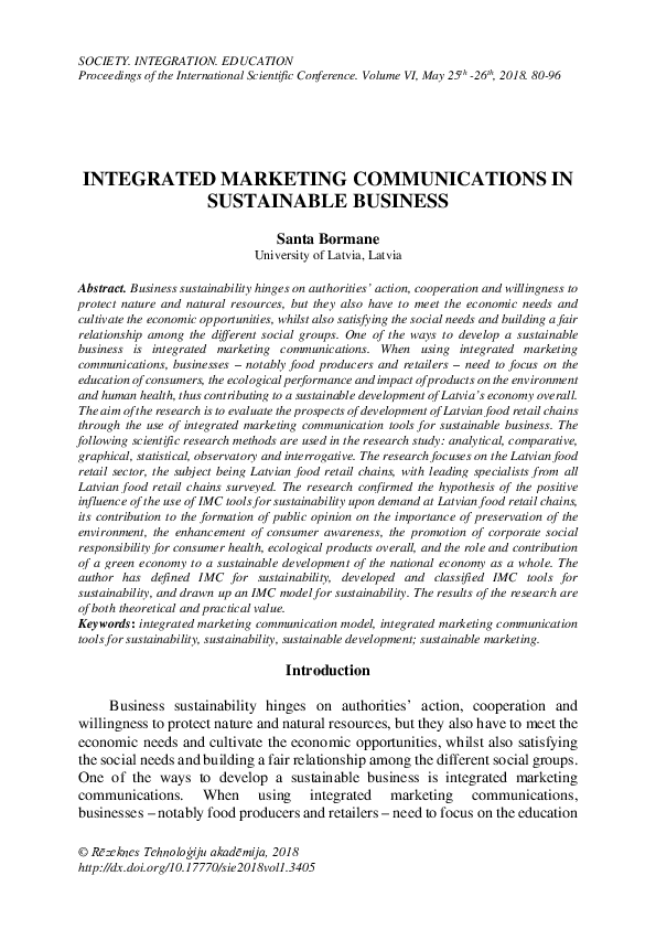 (PDF) Integrated Marketing Communications in Sustainable Business