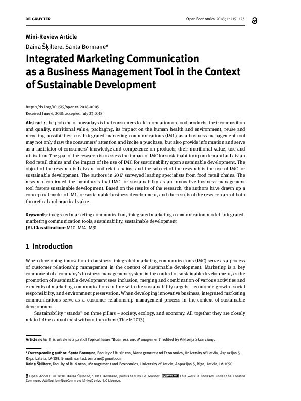(PDF) Integrated Marketing Communication as a Business Management Tool in the Context of ...