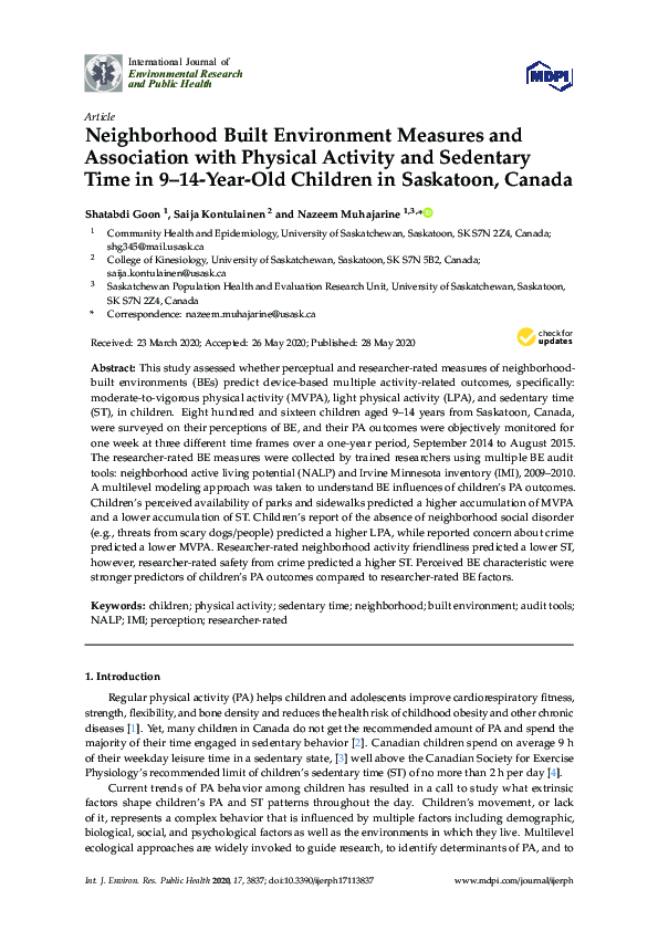 (PDF) Neighborhood Built Environment Measures and Association with ...