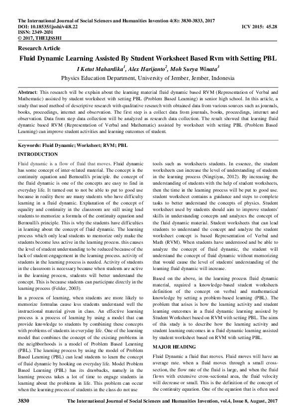 (PDF) Fluid Dynamic Learning Assisted By Student Worksheet Based Rvm ...