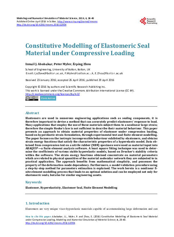 (PDF) Constitutive Modelling of Elastomeric Seal Material under Compressive Loading
