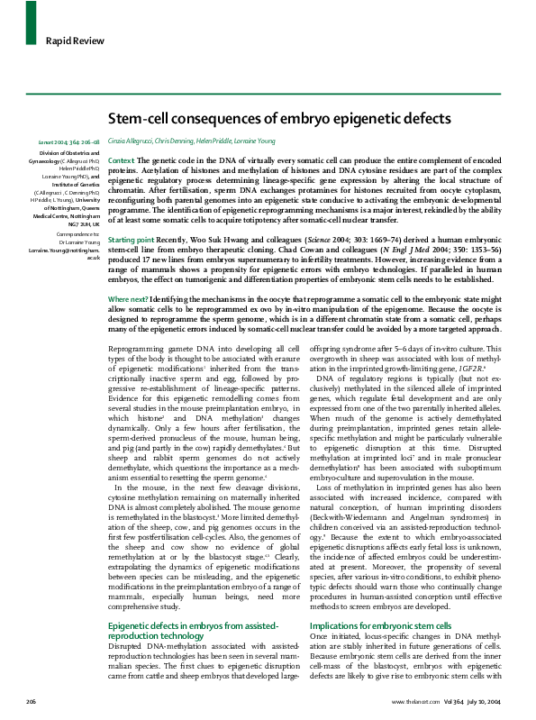 (PDF) Stem-cell consequences of embryo epigenetic defects