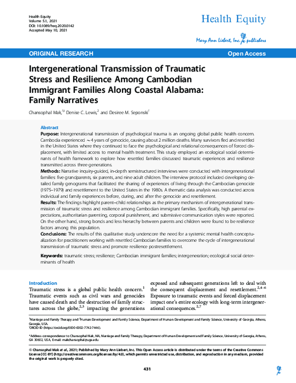 (PDF) Intergenerational Transmission of Traumatic Stress and Resilience ...