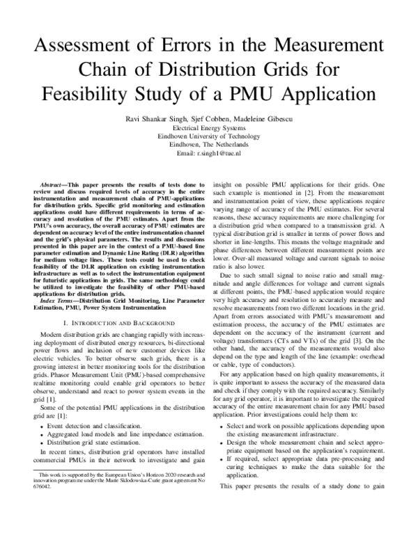 (PDF) Assessment of errors in the measurement chain of distribution grids for feasibility study ...