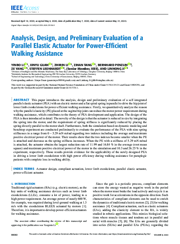 (PDF) Analysis, Design, and Preliminary Evaluation of a Parallel Elastic Actuator for Power ...