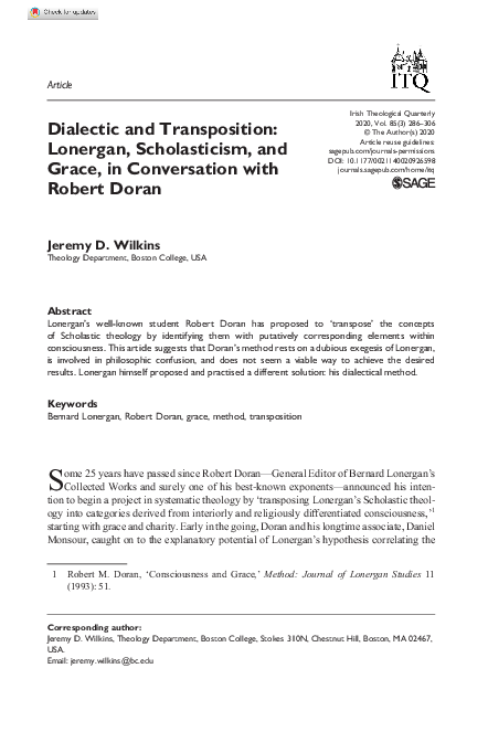 (PDF) Dialectic and Transposition: Lonergan, Scholasticism, and Grace ...