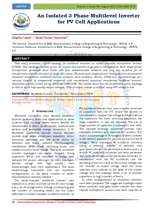 (PDF) An Isolated 3 Phase Multilevel Inverter for PV Cell Applications