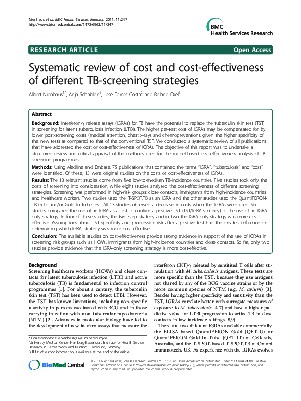 (PDF) Systematic review of cost and cost-effectiveness of different TB-screening strategies