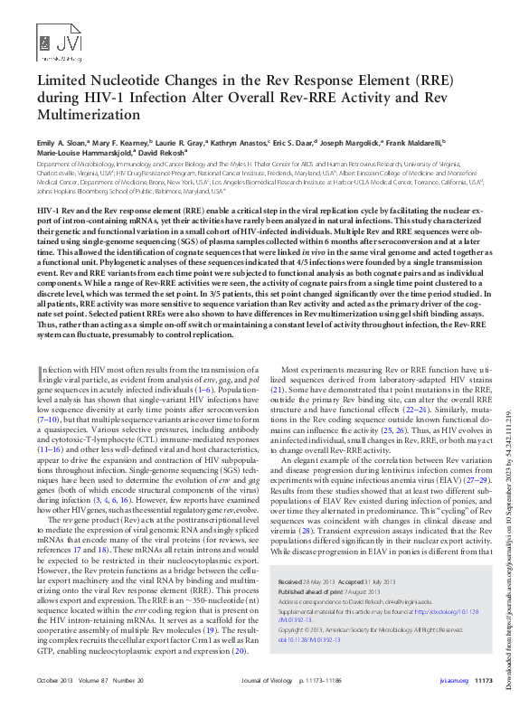 (PDF) Limited Nucleotide Changes in the Rev Response Element (RRE ...