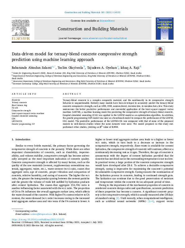 (PDF) Data-driven model for ternary-blend concrete compressive strength prediction using machine ...