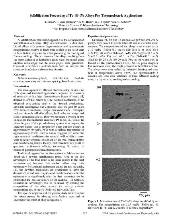 (PDF) Solidification processing of Te-Sb-Pb alloys for thermoelectric ...