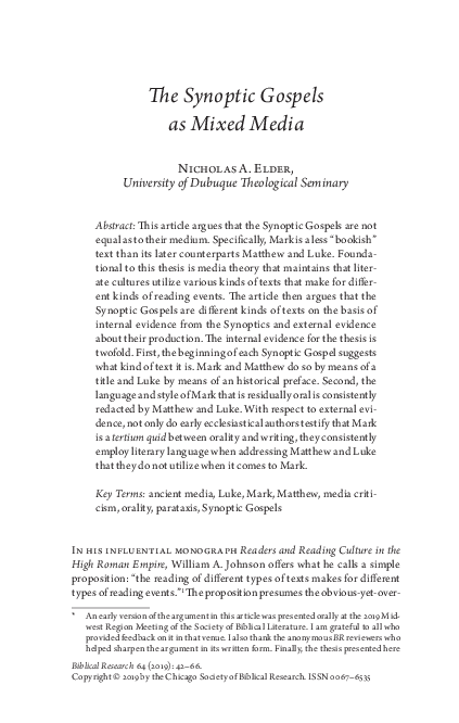 (PDF) The Synoptic Gospels as Mixed Media