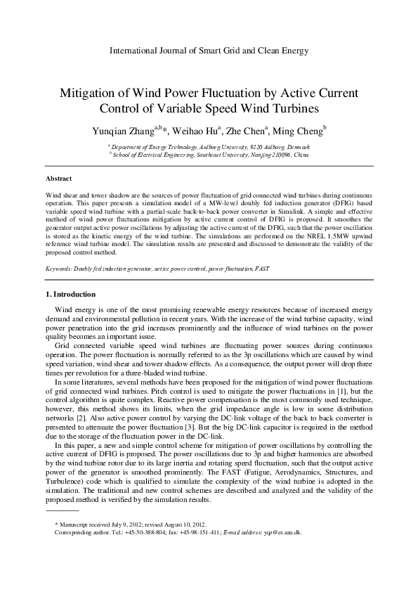 (PDF) Mitigation of Wind Power Fluctuation by Active Current Control of Variable Speed Wind ...