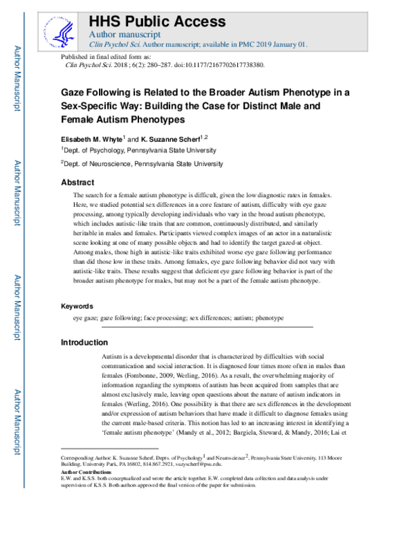 (PDF) Sex-Specific Autism Phenotypes in Gaze Following