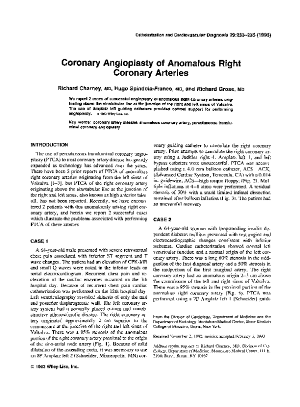 (PDF) Coronary angioplasty of anomalous right coronary artery ...