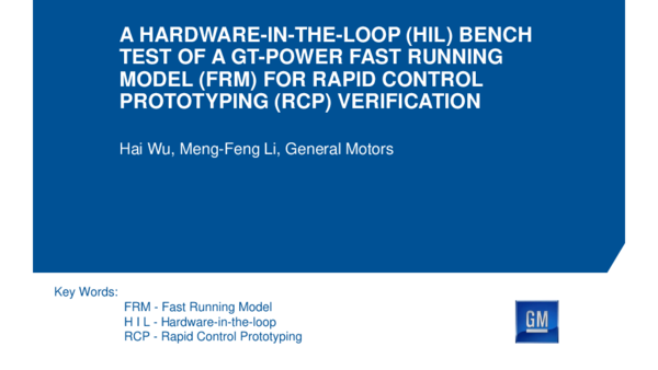 (PDF) A Hardware-in-the-Loop (HIL) Bench Test of a GT-Power Fast ...