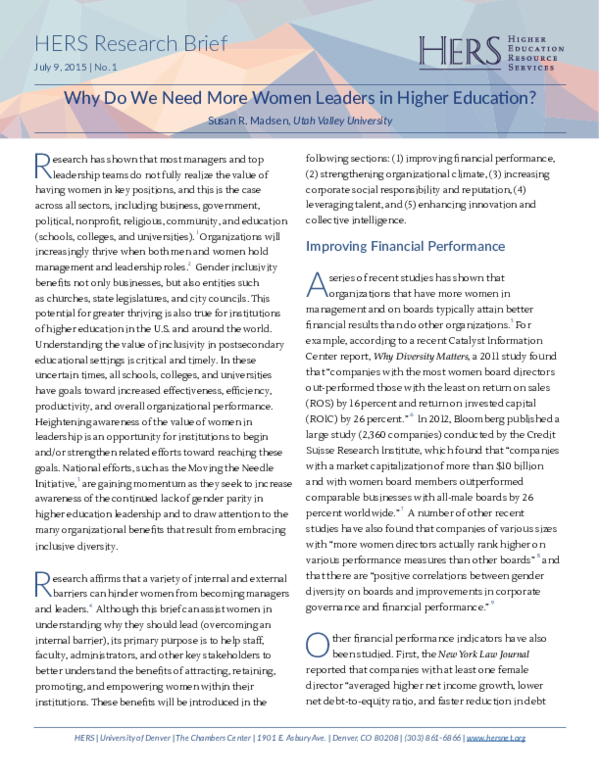 (PDF) Why Do We Need More Women Leaders in Higher Education