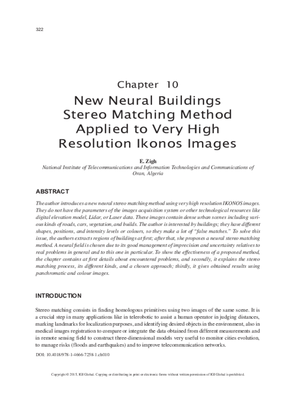 (PDF) New Neural Buildings Stereo Matching Method Applied to Very High Resolution Ikonos Images
