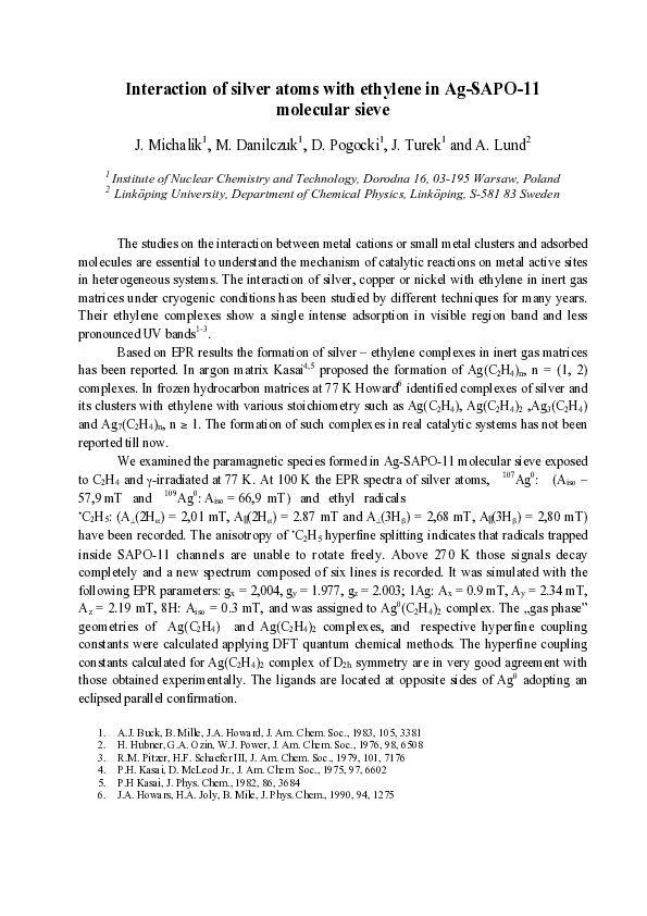 (PDF) Interaction of silver atoms with ethylene in Ag-SAPO-11 molecular ...