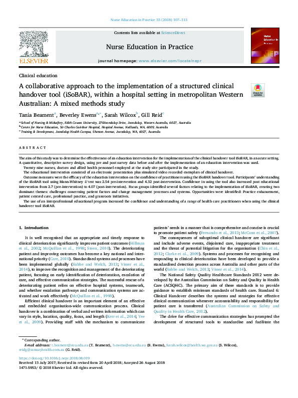 (PDF) A collaborative approach to the implementation of a structured ...