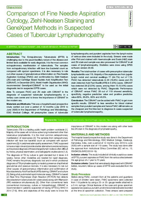 (PDF) Comparison of Fine Needle Aspiration Cytology, Ziehl-Neelsen ...