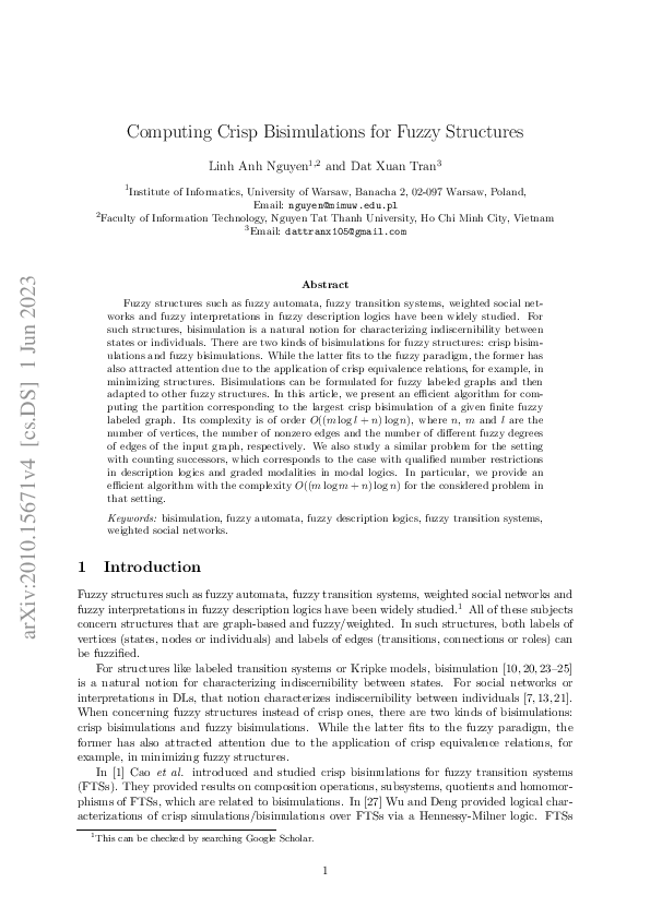 (PDF) Computing Crisp Bisimulations for Fuzzy Structures