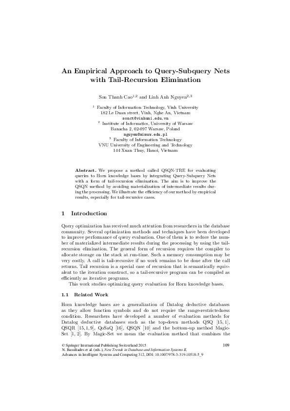 Pdf An Empirical Approach To Query Subquery Nets With Tail Recursion Elimination Linh Nguyễn