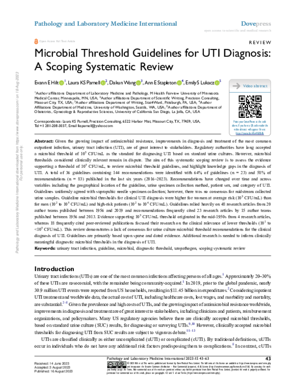 (PDF) Microbial Threshold Guidelines for UTI Diagnosis: A Scoping ...