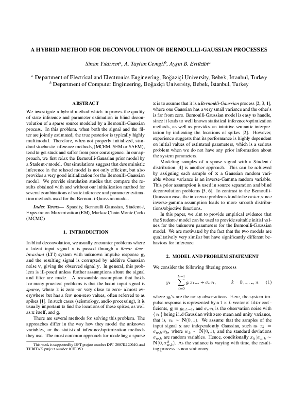 (PDF) A hybrid method for deconvolution of Bernoulli-Gaussian processes | Sinan Yıldırım ...
