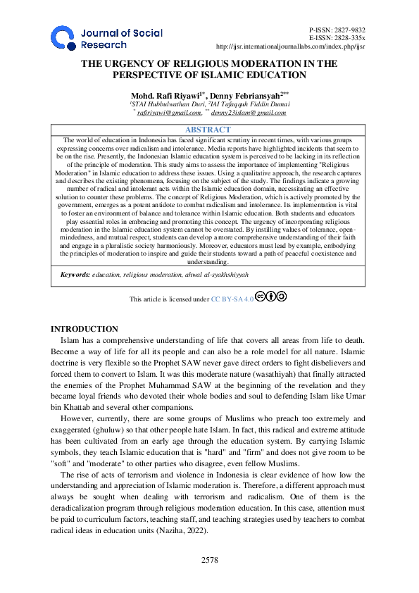 (PDF) The Urgency of Religious Moderation in the Perspective of Islamic ...