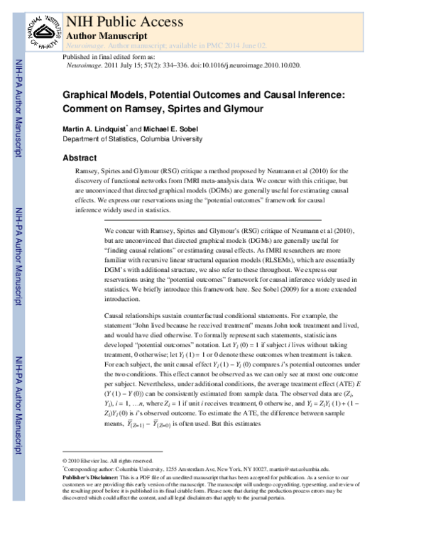 (PDF) Graphical models, potential outcomes and causal inference ...