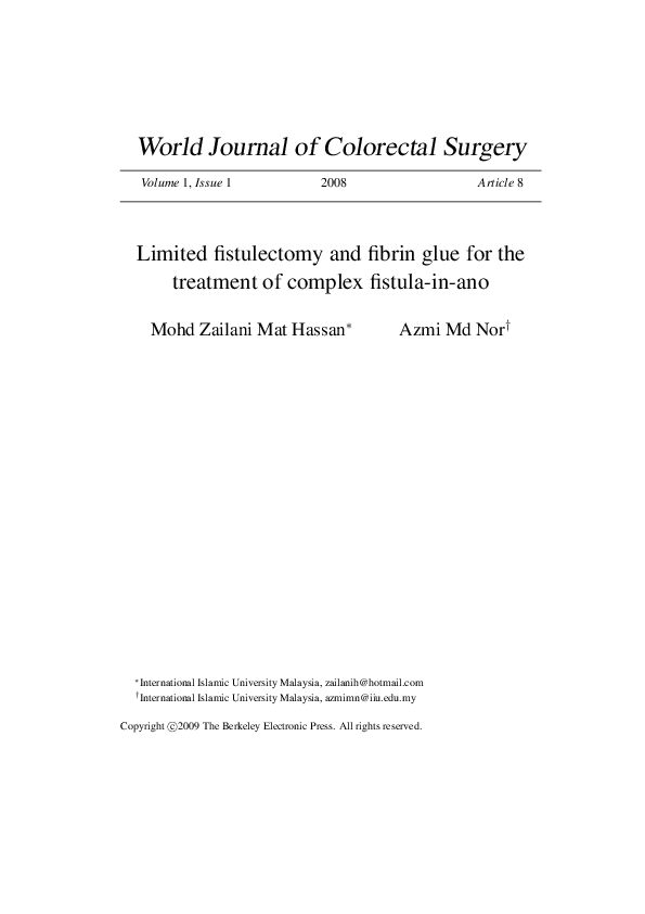 (PDF) Limited fistulectomy and fibrin glue for the treatment of complex ...