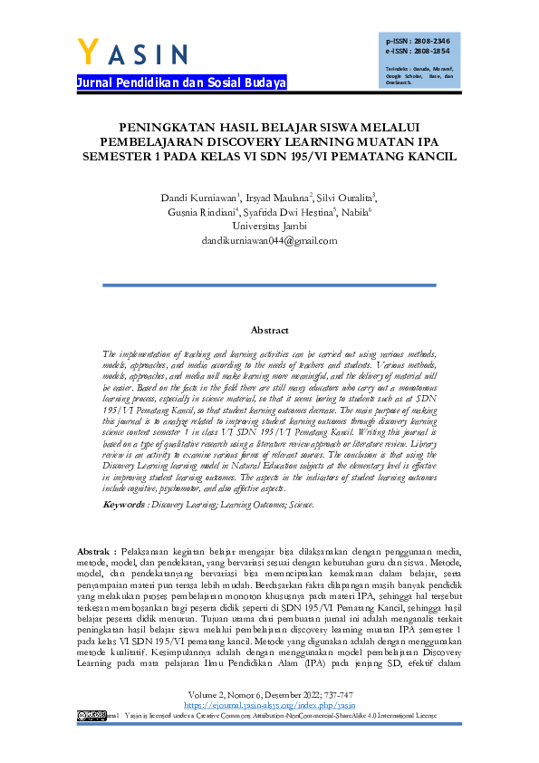 (PDF) Peningkatan Hasil Belajar Siswa melalui Pembelajaran Discovery Learning Muatan IPA ...
