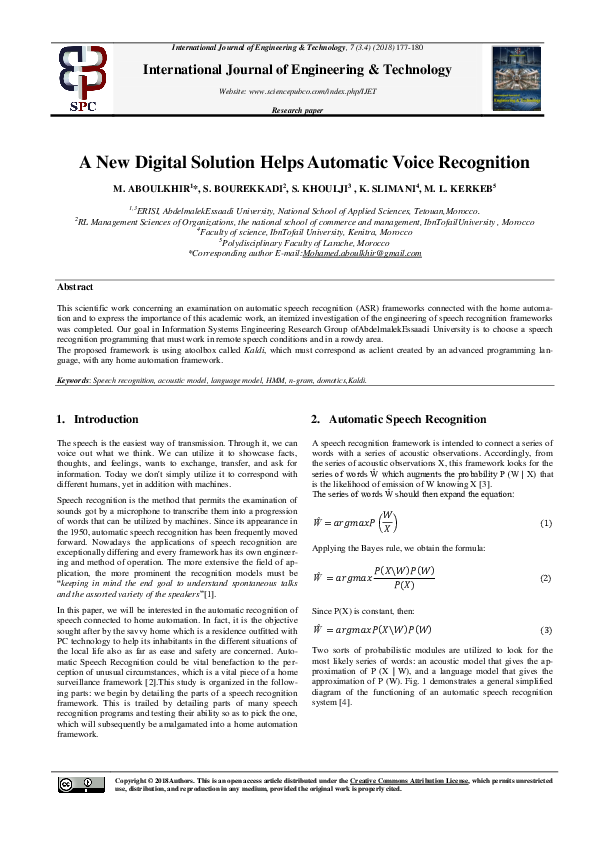 (PDF) A New Digital Solution Helps Automatic Voice Recognition