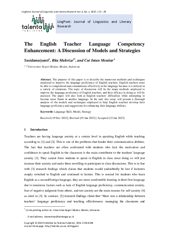 (PDF) The English Teacher Language Competency Enhancement: A Discussion ...