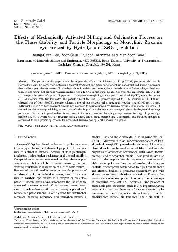 (PDF) Effects of Mechanically Activated Milling and Calcination Process on the Phase Stability ...