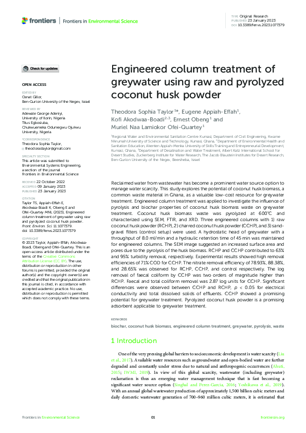 (PDF) Engineered column treatment of greywater using raw and pyrolyzed ...