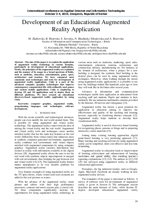 (PDF) Development of an Educational Augmented Reality Application