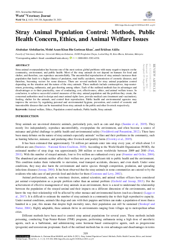 (PDF) Stray Animal Population Control: Methods, Public Health Concern ...