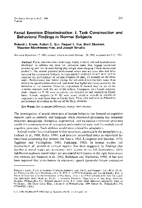 (PDF) Facial emotion discrimination: I. Task construction and ...