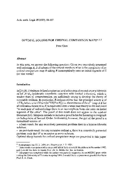 (PDF) Optimal bounds for ordinal comparison maps | Peter Clote - Academia.edu