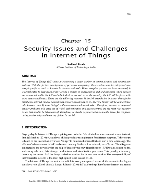 (PDF) Security Issues and Challenges in Internet of Things