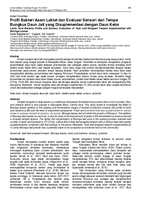 (PDF) Profil Bakteri Asam Laktat dan Evaluasi Sensori dari Tempe Bungkus Daun Jati yang ...