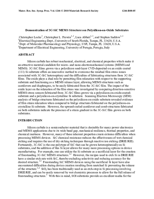 (PDF) Demonstration of 3C-SiC MEMS Structures on Polysilicon-on-oxide ...