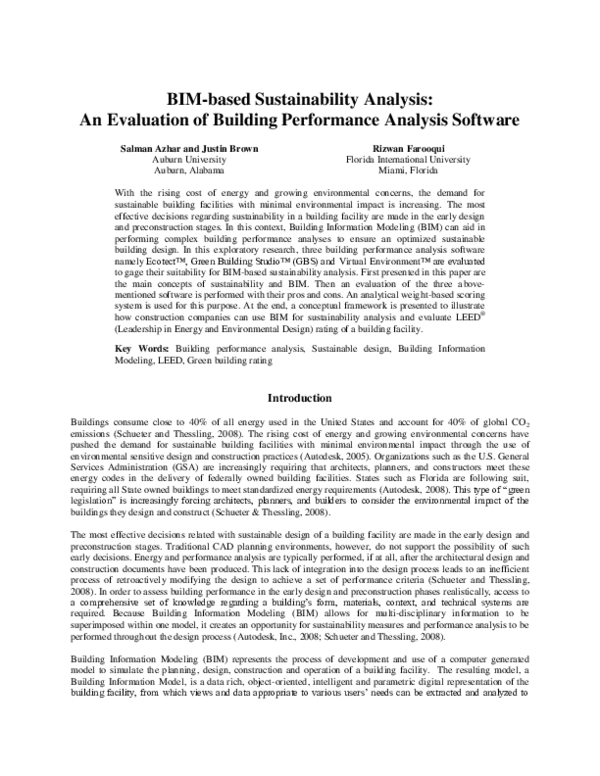 (PDF) BIM-based Sustainability Analysis: An Evaluation of Building Performance Analysis Software ...