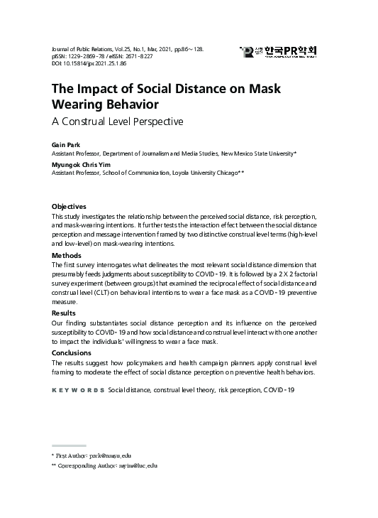 (PDF) The Impact of Social Distance on Mask Wearing Behavior A ...