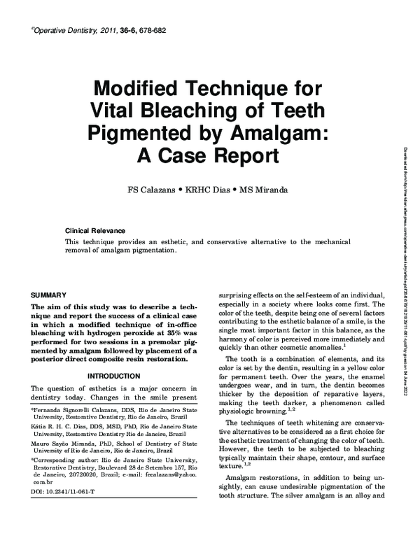 (PDF) Modified Technique for Vital Bleaching of Teeth Pigmented by ...